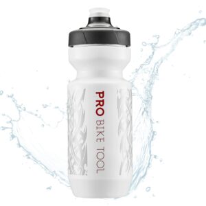 pro bike tool bike water bottle 550 ml 19 oz -for all fitness and cycling - soft silicone mouthpiece – fast flow valve - easy squeeze bidon (white)