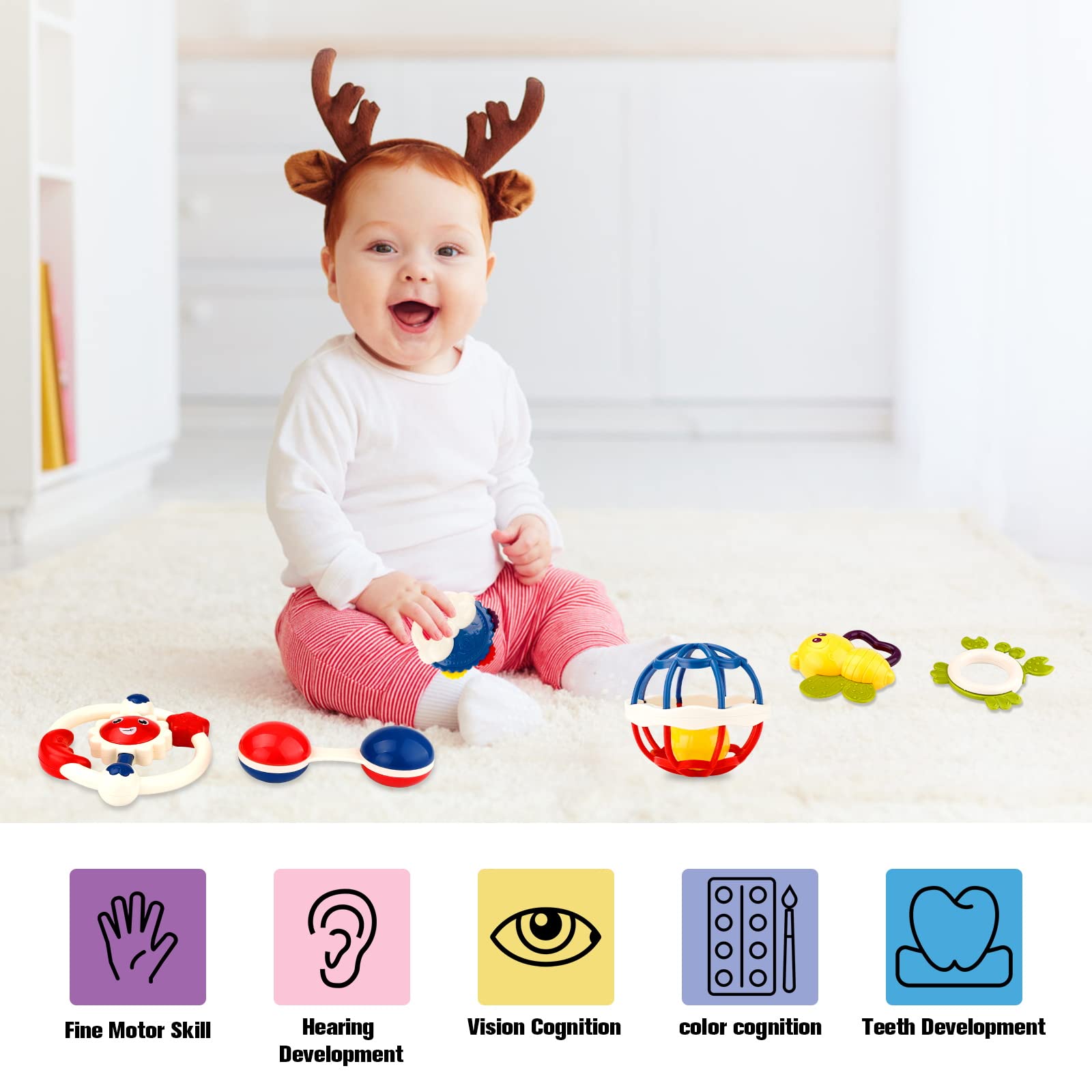 Baby Toys 6 to 12 Months, Tinabless 12pcs Baby Rattle Toys Infant Toys Teething Toys for Babies 6-12 Months, Baby Toys 3-6 Months Newborn Toy Baby Gifts