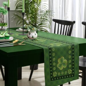 ARTSHOWING St. Patrick's Day Table Runner, Decorative Cotton Linen Tablerunners for Holiday Home Decoration Birthday Parties Family Dinners 13x70inch, Green Lattice Lucky Shamrock Clover