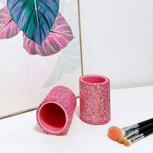 Bling Sequins Makeup Brush Holder, Cute Glitter Vanity Decor Organizer, Cosmetic Brushes Comb Pen Storage Holders Cup (Pink)