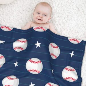 ISMV Swaddle Blankets Baseballs in Blue with Stars Newborn Blanket Baby Blanket Comfy Nursing Blanket Durable Receiving Blanket for Baby Girl Or Boy