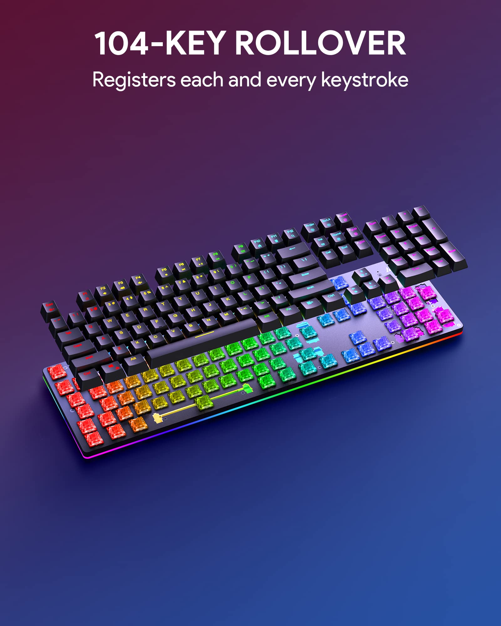 Aglaia Mechanical Gaming Keyboard, RGB Backlit 104 Keys Wired Keyboard Blue Switches, 12 Lighting Effects, Customizable Keys, Programmable Macro, Durable & Ergonomic for Windows Mac Computer Desktop