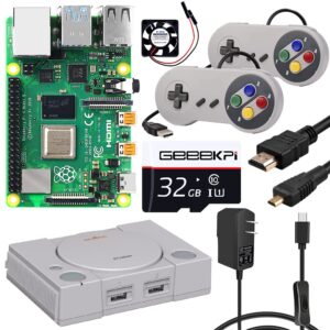 geeekpi raspberry pi 4 4gb kit, retroflag pistation case with 5v 3a power supply, 32gb card, 2pcs usb wired controllers, hdmi cable, case with fan for raspberry pi 4b (4gb ram)