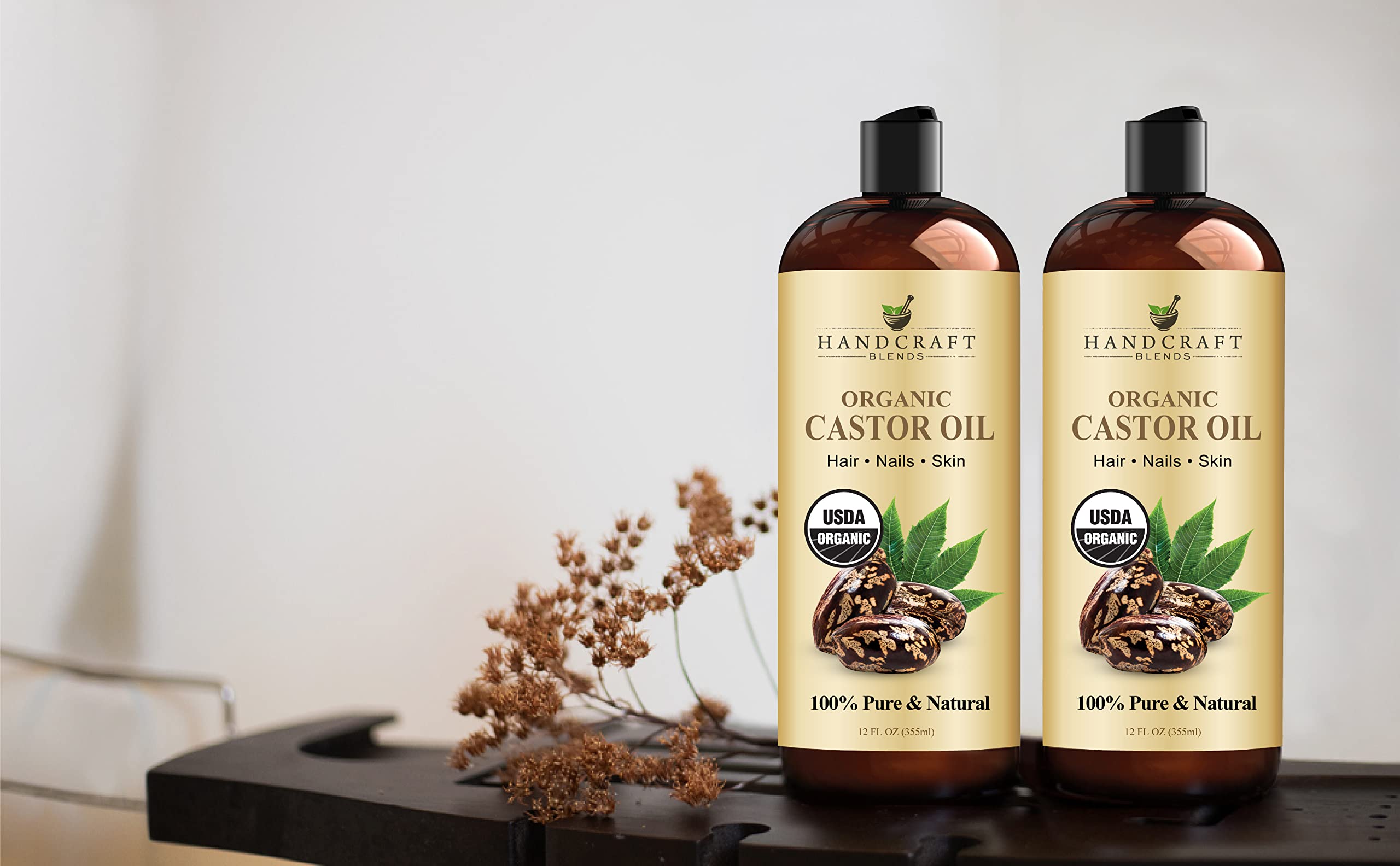 Handcraft Blends Organic Castor Oil in Plastic Bottle - 12 Fl Oz -100% Pure and Natural - Premium Grade Oil for Hair Growth, Eyelashes and Eyebrows - Carrier Oil - Expeller-Pressed and All Natural