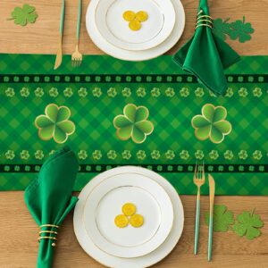 ARTSHOWING St. Patrick's Day Table Runner, Decorative Cotton Linen Tablerunners for Holiday Home Decoration Birthday Parties Family Dinners 13x70inch, Green Lattice Lucky Shamrock Clover