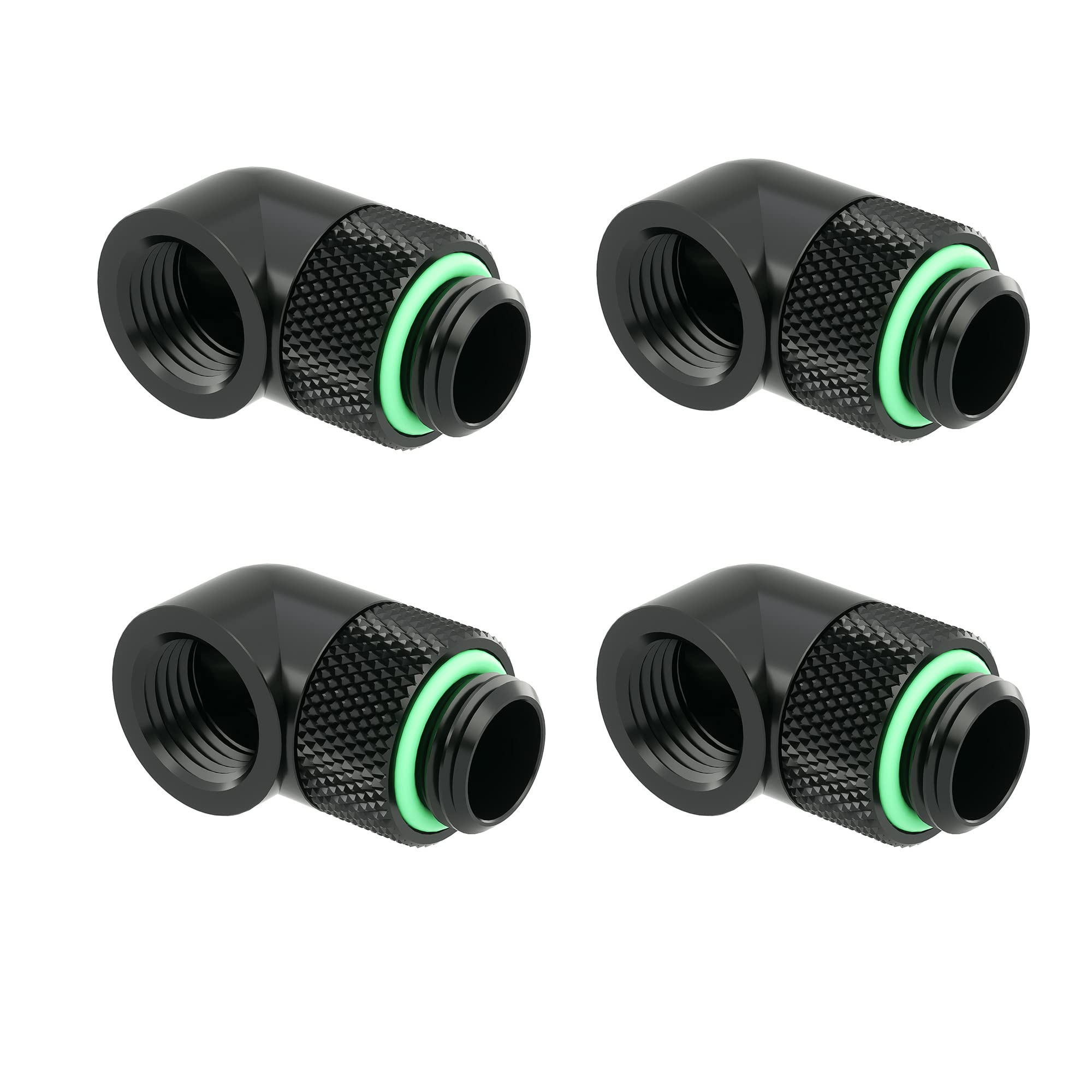 FormulaMod 90 Degree Rotary Adapter Thread G1/4'' Male to Female Extender Elbow Fitting Angled Adaptor for Water Cooling System 4 Pack (Black)