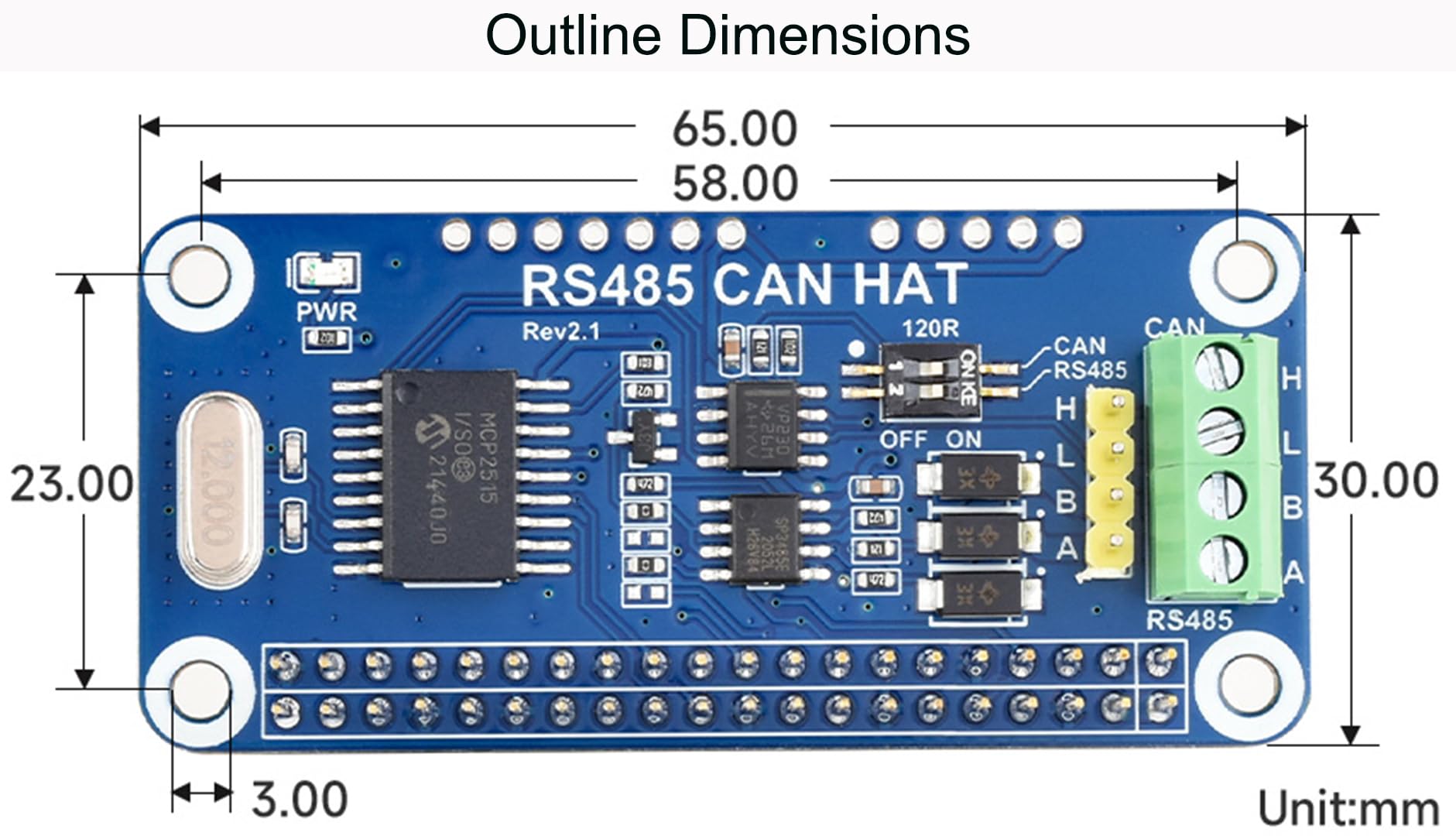 for Raspberry Pi,RS485 CAN HAT for Pi 4B/3B+/3B/2B/B+/A+/Zero/Zero W/WH/ 2W/2WH,RS485 CAN HAT Long-Distance Communication via RS485/CAN Functions MCP2515 CAN Controller SPI Interface