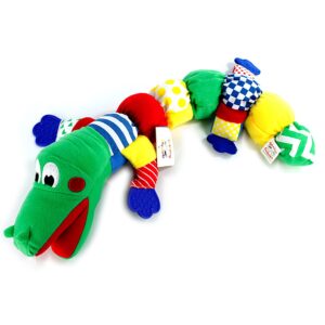 deluxe sensory or asd toy for baby - extra large alligator, crocodile, dragon baby teether for teething - multiple textures and high contrast colors by genius baby toys