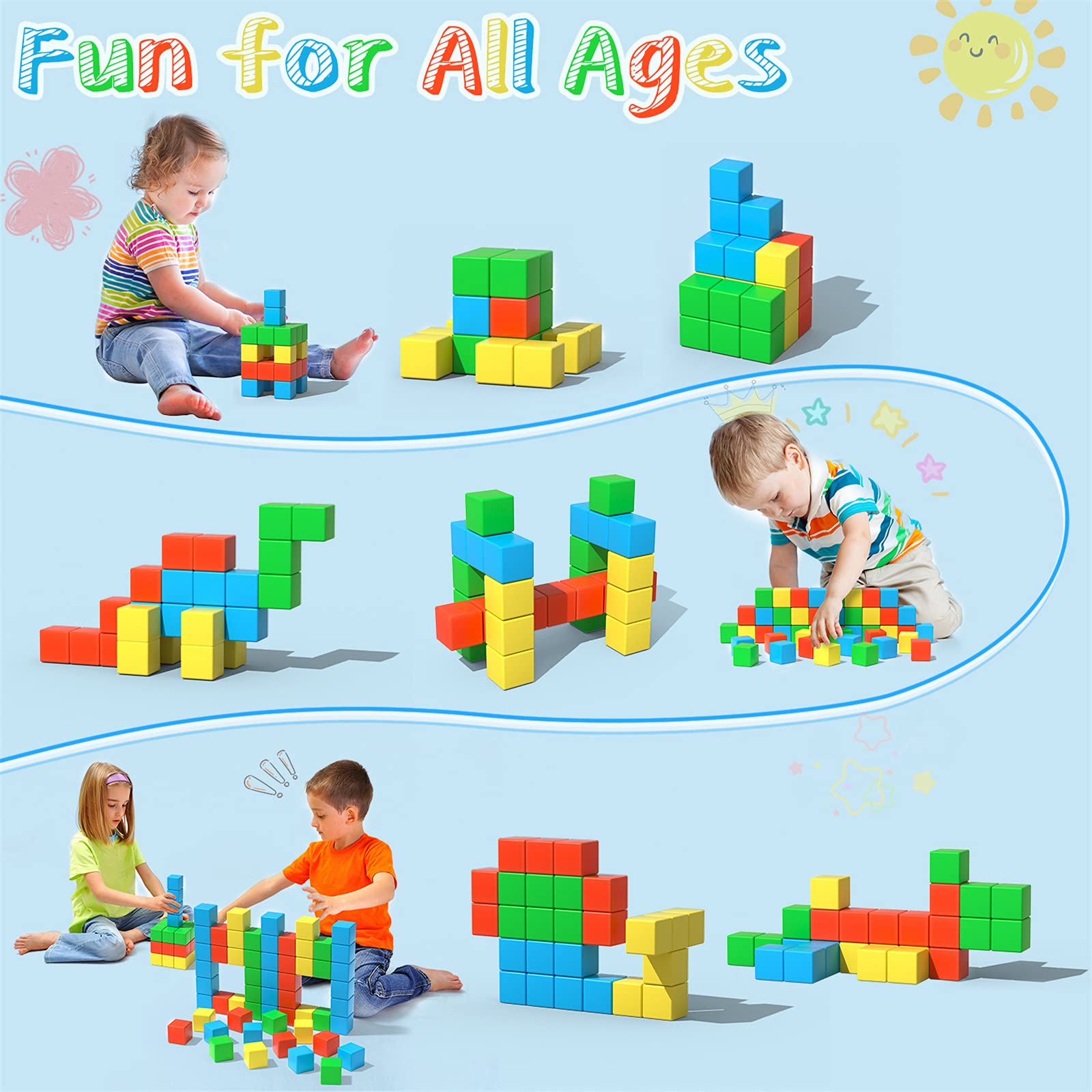 Asago Magnetic Blocks, 56 Pieces 1.34 inch Large Magnetic Building Blocks, 3D Magnetic Cubes for Toddlers, Preschool Educational Construction Kit, Sensory Montessori Toys Kids Blocks for Boys Girls