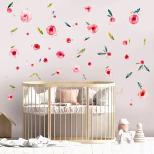 Lemoncuter Peony Flower Wall Decals, Pink Floral Wall Decals Flower Wall Stickers Peel and Stick, Large Rose Flower Wall Decal for Walls Girls Bedroom Kids Living Room Nursery Classroom Decoration