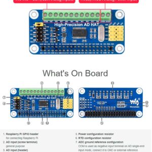 High-Precision AD HAT ADS1263 10-Channel 32-Bit ADC SPI Bus Low Noise Low Temperature Drift,for Raspberry Pi 4B/3B+/3B/2B/Zero/Zero W/Zero WH/2W and Jetson Nano