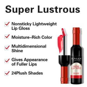 PEPHUCA 6 Colors Red Wine Lipstick Set, Glitter Lip Tint Stain Makeup Kit, Lip Gloss Velvet Long Lasting Waterproof, Non-stick Cup Not Fade, Gift For Girls Women