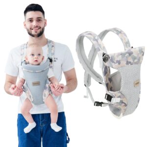 iulonee baby carrier, embrace cozy 4-in-1 infant carrier ergonomic adjustable holder portable convertible front and back backpack carry for infants toddlers babies girl and boy 7-45 pounds (gray)