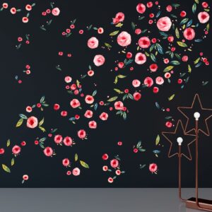 lemoncuter peony flower wall decals, pink floral wall decals flower wall stickers peel and stick, large rose flower wall decal for walls girls bedroom kids living room nursery classroom decoration