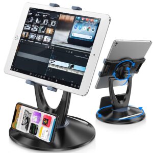 desklogics ipad tablet stand holder for desk - 6 inch to 13 inch - stable, adjustable - 360° swivel angle pen phone ipad stand for store, retail kiosk, reception, home office, gift ideas - black