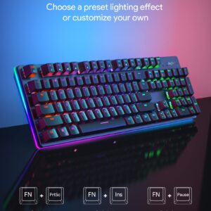 Aglaia Mechanical Gaming Keyboard, RGB Backlit 104 Keys Wired Keyboard Blue Switches, 12 Lighting Effects, Customizable Keys, Programmable Macro, Durable & Ergonomic for Windows Mac Computer Desktop