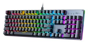 aglaia mechanical gaming keyboard, rgb backlit 104 keys wired keyboard blue switches, 12 lighting effects, customizable keys, programmable macro, durable & ergonomic for windows mac computer desktop