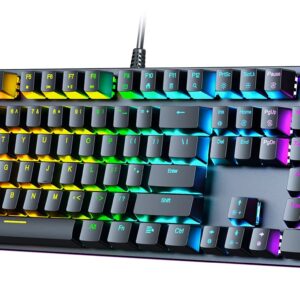 Aglaia Mechanical Gaming Keyboard, RGB Backlit 104 Keys Wired Keyboard Blue Switches, 12 Lighting Effects, Customizable Keys, Programmable Macro, Durable & Ergonomic for Windows Mac Computer Desktop