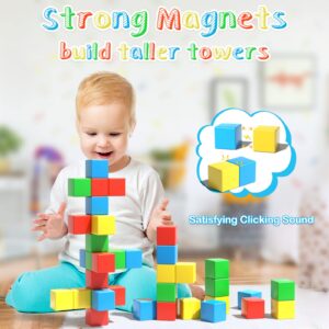 Asago Magnetic Blocks, 56 Pieces 1.34 inch Large Magnetic Building Blocks, 3D Magnetic Cubes for Toddlers, Preschool Educational Construction Kit, Sensory Montessori Toys Kids Blocks for Boys Girls