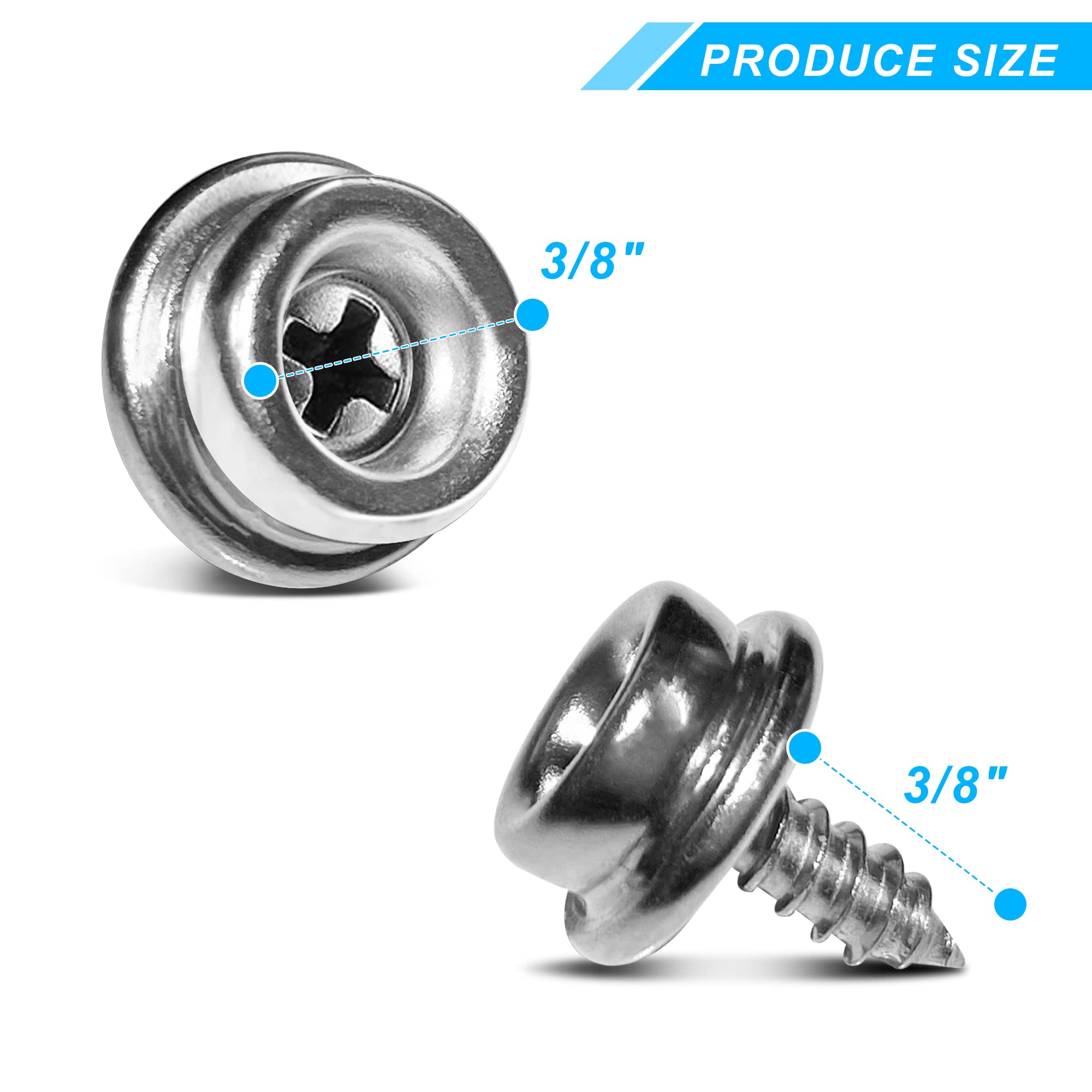 YeeBeny Stainless Steel Screws Marine Grade Boat Canvas Snaps 3/8" inch Diameter Stainless Steel, Snaps for Boat Cover, Snap Screw Stud, Made of high-Quality Materials, not Easy to corrode (24pcs)