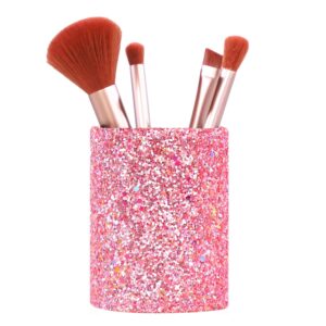 bling sequins makeup brush holder, cute glitter vanity decor organizer, cosmetic brushes comb pen storage holders cup (pink)