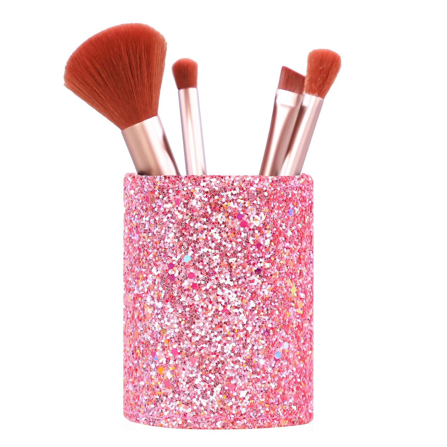 Bling Sequins Makeup Brush Holder, Cute Glitter Vanity Decor Organizer, Cosmetic Brushes Comb Pen Storage Holders Cup (Pink)