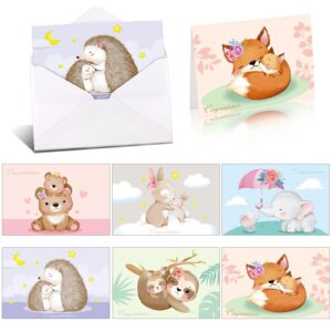 24 pack new baby card baby congratulations cards with envelopes set, 6 designs cute animal baby card for baby shower to welcome a new baby boy or girl greeting note cards