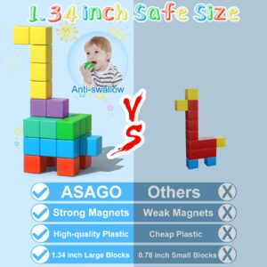 Asago Magnetic Blocks, 56 Pieces 1.34 inch Large Magnetic Building Blocks, 3D Magnetic Cubes for Toddlers, Preschool Educational Construction Kit, Sensory Montessori Toys Kids Blocks for Boys Girls