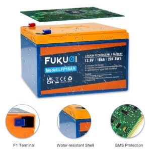 Fukuai 12V 16Ah LiFePO4 Battery, 2000+ Deep Cycle Rechargeable Battery Built-in BMS, Compatible with Fish Finder, Trolling Motors, Boat, Solar System, UPS and More