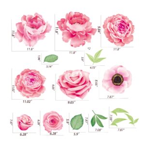 lemoncuter Peony Flower Wall Decals, Pink Floral Wall Decals Flower Wall Stickers Peel and Stick, Large Rose Flower Wall Decal for Walls Girls Bedroom Kids Living Room Nursery Classroom Decoration