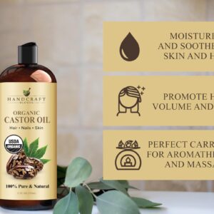 Handcraft Blends Organic Castor Oil in Plastic Bottle - 12 Fl Oz -100% Pure and Natural - Premium Grade Oil for Hair Growth, Eyelashes and Eyebrows - Carrier Oil - Expeller-Pressed and All Natural