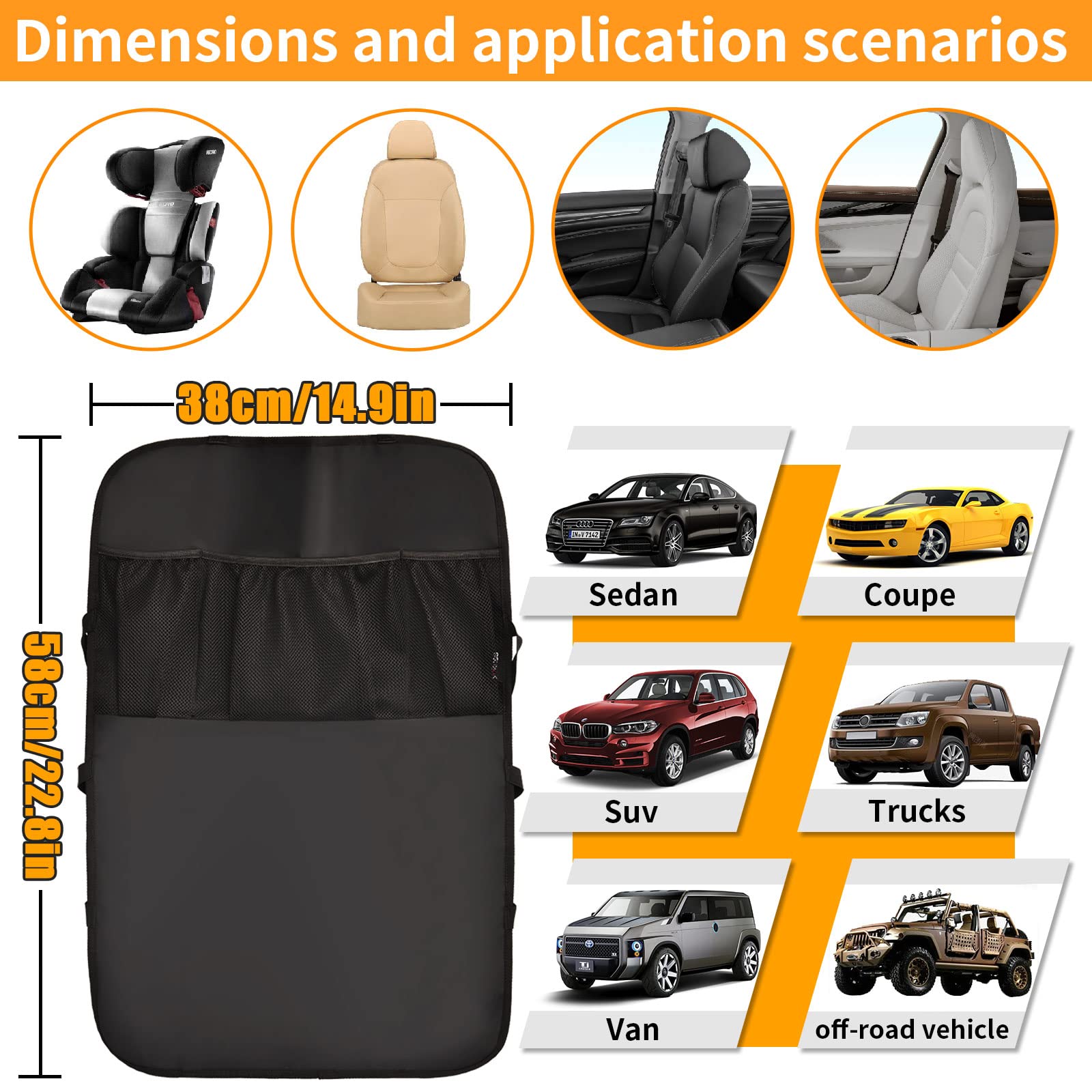 YaKuss Kick Mats Back Seat Protector for Kids, Seat Back Protectors with 8mm Thicken Cotton and Multi Pockets, Waterproof Seat Cover, Protect from Dirt, Mud, Car Seat Protector (2 Pack, 2.0)