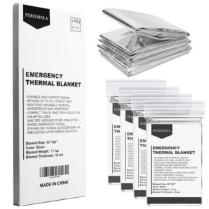 periemala emergency blankets for survival gear (pack of 4), camping blanket, emergency blanket, thermal blanket, mylar space blanket, survival blanket, first aid supplies, outdoors