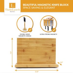 ThelmLawr5 Magnetic Knife Block (11.8" x 7.9") - Bamboo Kitchen Knife Holder with ultra-strong Magnets - Magnetic Knife Holder incl. Sharpening Stone