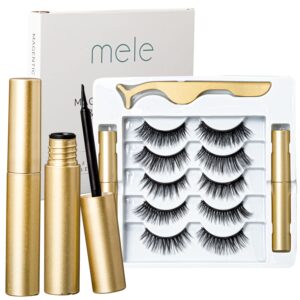 mele mele magnetic eyelashes & eyeliner kit | reusable easy to apply natural looking lash kit | long lasting comfortable false lashes | 5 pairs, 8 piece set