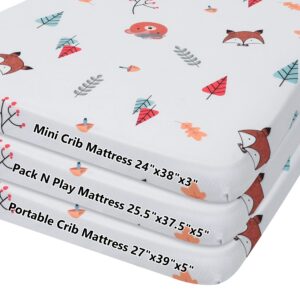 TILLYOU Microfiber Mini Fitted Crib Sheet Set - 100% Polyester Toddler Bed Mattress Sheets,Standard 38”x24”x5”,Woodland Animals