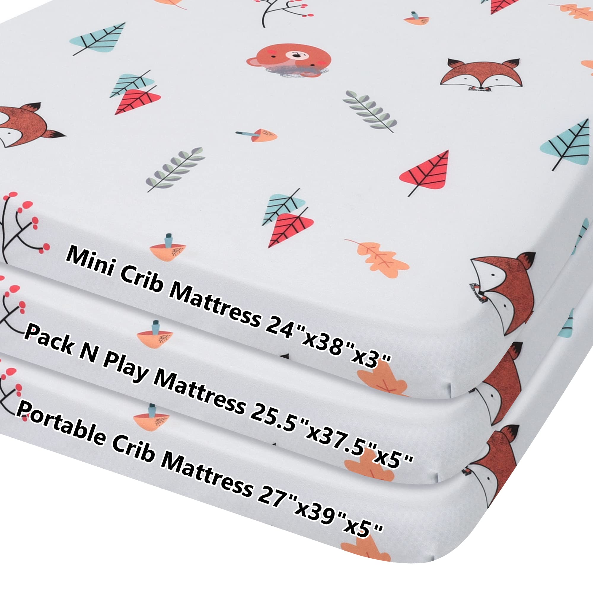 TILLYOU Microfiber Mini Fitted Crib Sheet Set - 100% Polyester Toddler Bed Mattress Sheets,Standard 38”x24”x5”,Woodland Animals