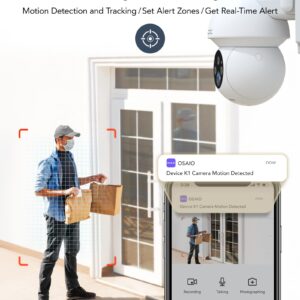 GNCC Security Camera Outdoor 2.4G WiFi Surveillance Camera, 360° PTZ Auto-Tracking Color Night Vision IP66 Waterproof Camera with 1080P Motion Detection Alarm, 2 Way Audio, APP Remote Control, K1