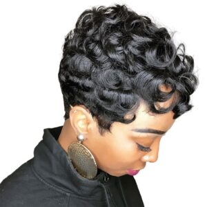 moonshow short pixie wigs for black women short black curly pixie wigs synthetic hair wigs for black women natural wavy black pixie cut wig short curly layered pixie wig for women(natural black)