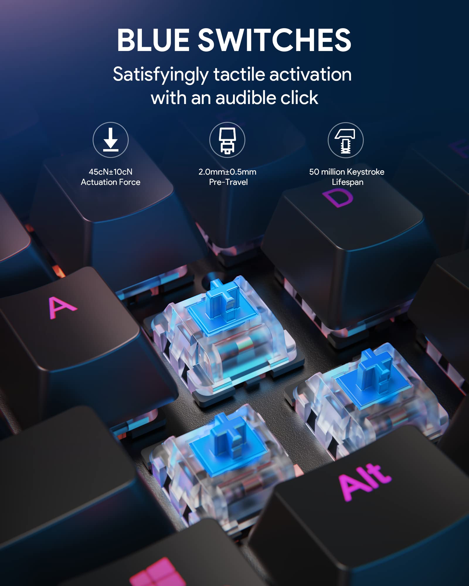 Aglaia Mechanical Gaming Keyboard, RGB Backlit 104 Keys Wired Keyboard Blue Switches, 12 Lighting Effects, Customizable Keys, Programmable Macro, Durable & Ergonomic for Windows Mac Computer Desktop