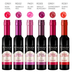 PEPHUCA 6 Colors Red Wine Lipstick Set, Glitter Lip Tint Stain Makeup Kit, Lip Gloss Velvet Long Lasting Waterproof, Non-stick Cup Not Fade, Gift For Girls Women