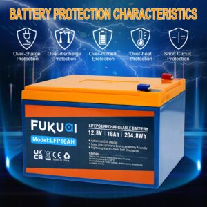 Fukuai 12V 16Ah LiFePO4 Battery, 2000+ Deep Cycle Rechargeable Battery Built-in BMS, Compatible with Fish Finder, Trolling Motors, Boat, Solar System, UPS and More