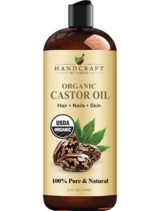 handcraft blends organic castor oil in plastic bottle - 12 fl oz -100% pure and natural - premium grade oil for hair growth, eyelashes and eyebrows - carrier oil - expeller-pressed and all natural