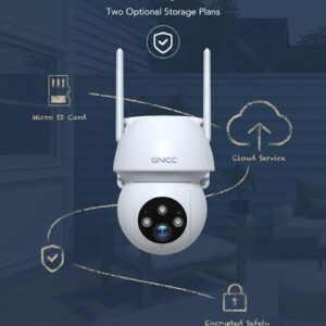 GNCC Security Camera Outdoor 2.4G WiFi Surveillance Camera, 360° PTZ Auto-Tracking Color Night Vision IP66 Waterproof Camera with 1080P Motion Detection Alarm, 2 Way Audio, APP Remote Control, K1