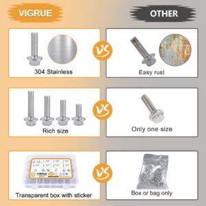 M6 x 12/16/20/25/30mm Flanged Hex Bolts and M8 x 16/20/25/30mm Flange Hexagon Screws, VIGURE 228PCS Stainless Steel 18-8 (304) M6-1.0 M8-1.25 Bolts Nuts Flat Lock Washers