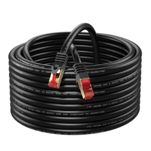 abireiv cat6 outdoor ethernet cable 150ft,outdoor shielded grounded uv resistant waterproof buried-able network cord compatible for ca6/cat5/cat5e,for game,router,lan,tv