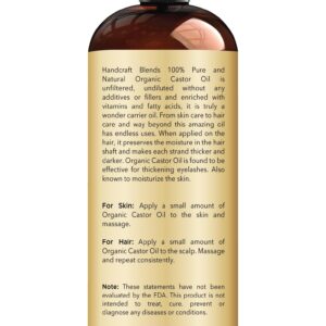 Handcraft Blends Organic Castor Oil in Plastic Bottle - 12 Fl Oz -100% Pure and Natural - Premium Grade Oil for Hair Growth, Eyelashes and Eyebrows - Carrier Oil - Expeller-Pressed and All Natural