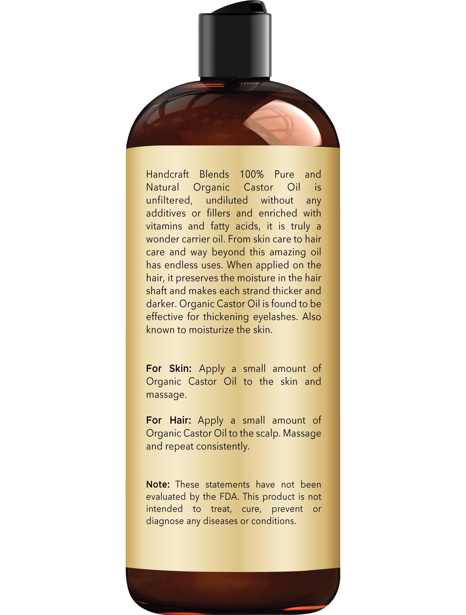 Handcraft Blends Organic Castor Oil in Plastic Bottle - 12 Fl Oz -100% Pure and Natural - Premium Grade Oil for Hair Growth, Eyelashes and Eyebrows - Carrier Oil - Expeller-Pressed and All Natural