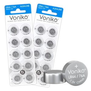 voniko ag13 lr44 batteries 20 pack—[ultra power] premium alkaline 1.5 volt lr44 button cell battery for toys & electronic devices