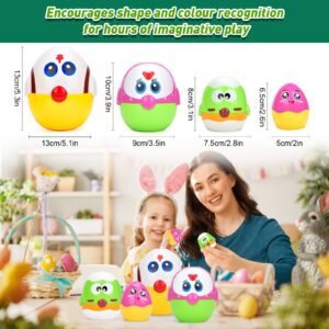 Easter Basket Stuffers Babies, Nesting Easter Eggs Toy Baby Easter Basket Suffers 1 Year Old, Baskets Stacking Toy for Kids，8 Pcs Matching Game for Age 1 2 3 Years Old, Easter Gifts for Toddler Boys